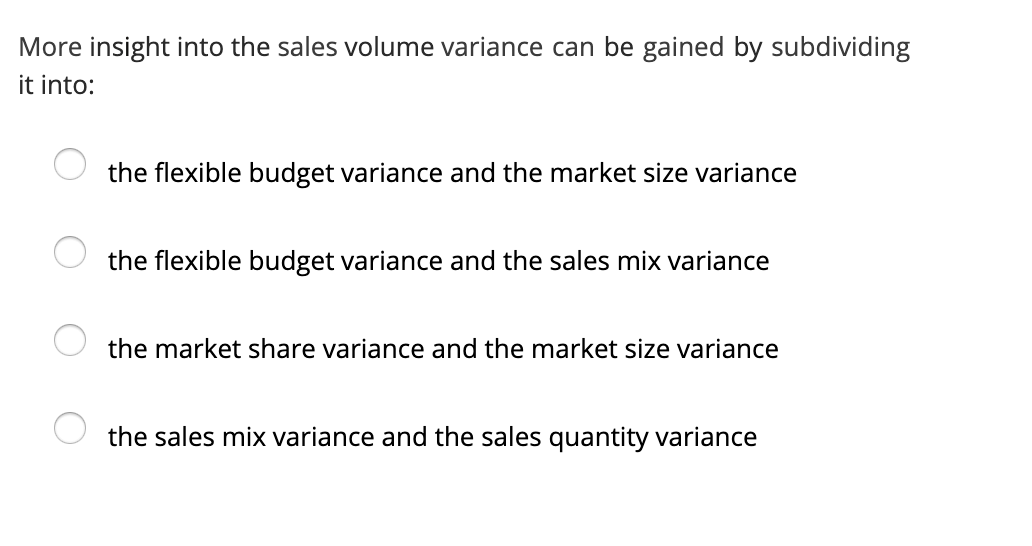 Solved More insight into the sales volume variance can be | Chegg.com