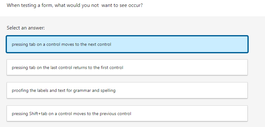 Solved When testing a form, what would you not want to see | Chegg.com