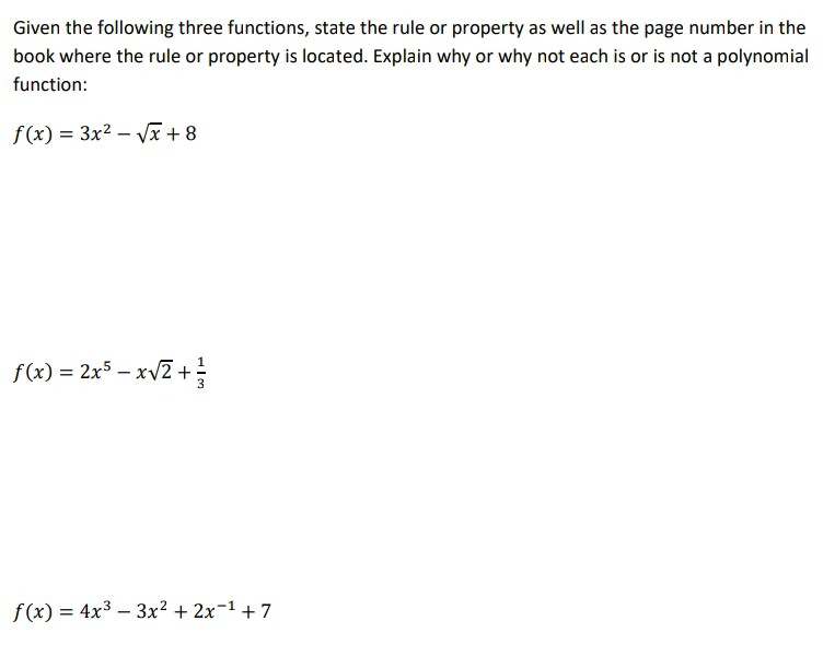 Solved Given the following three functions, state the rule | Chegg.com