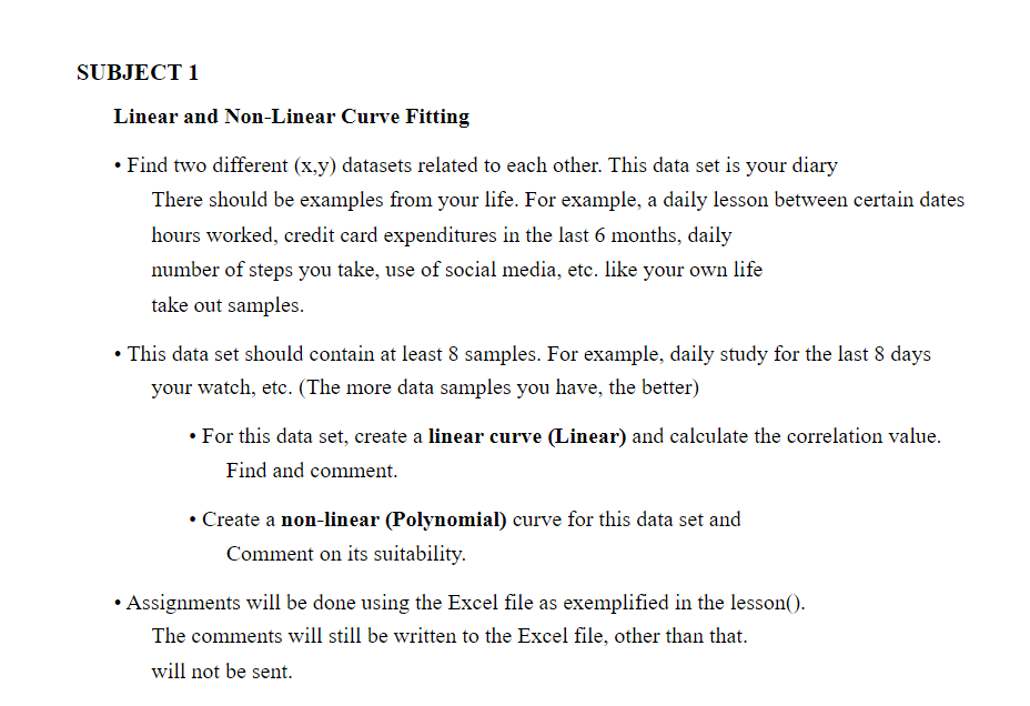 Solved SUBJECT 1 Linear and Non-Linear Curve Fitting • Find | Chegg.com