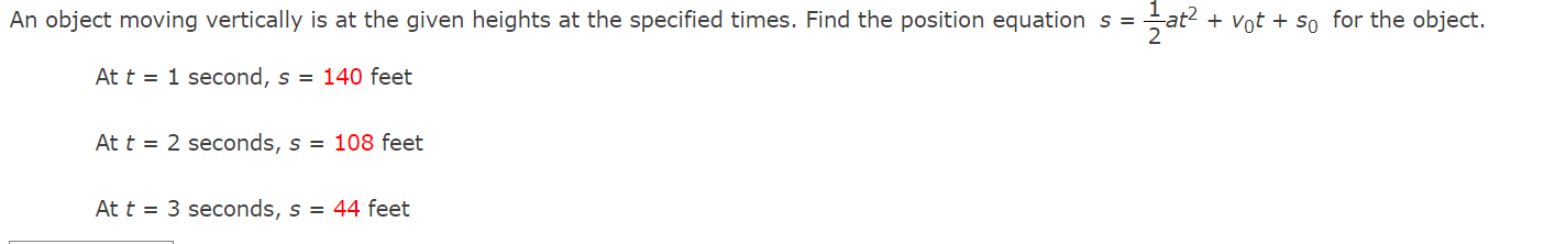 Solved An object moving vertically is at the given heights | Chegg.com