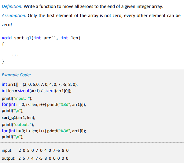 Solved Definition: Write a function to move all zeroes to | Chegg.com