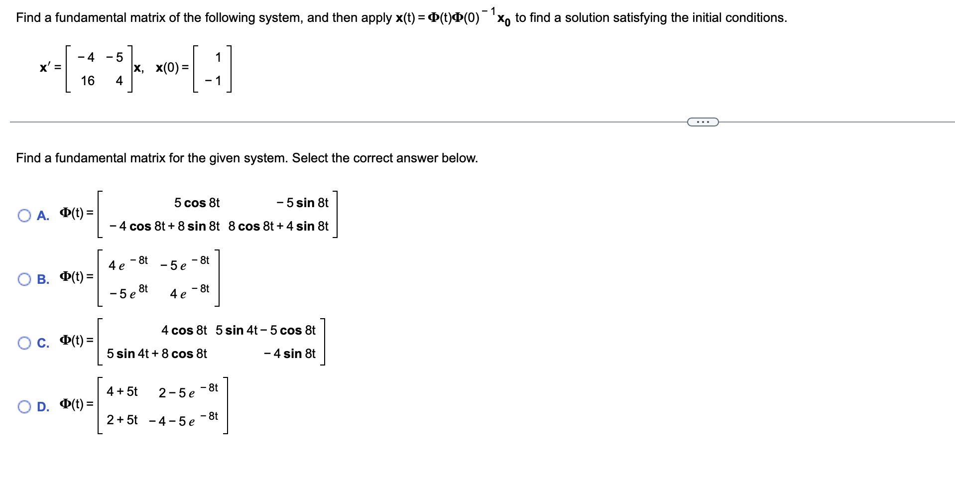 Solved Find a fundamental matrix of the following system, | Chegg.com