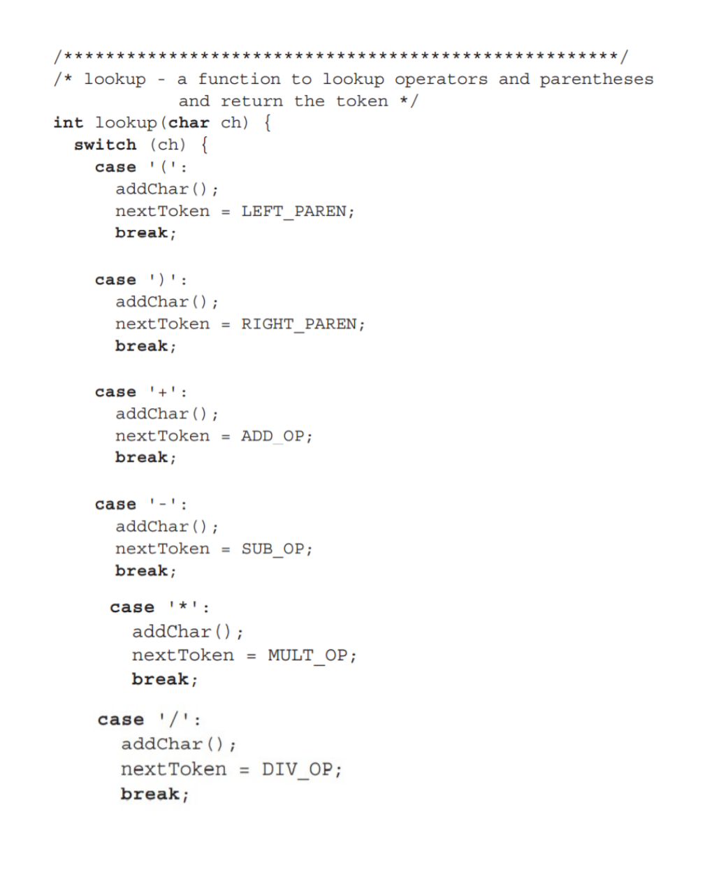 Solved The following is a C implementation of a lexical | Chegg.com