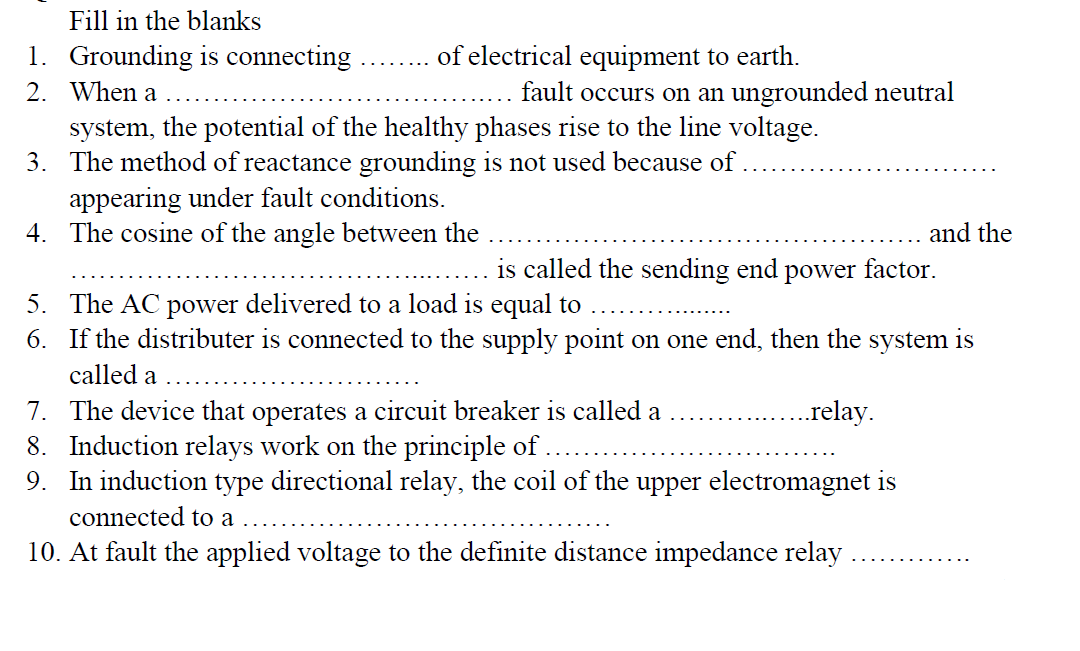 Solved Fill in the blanks of electrical equipment to earth. | Chegg.com