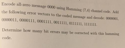 Encode all-zero message 0000 using Hamming (7,4) | Chegg.com