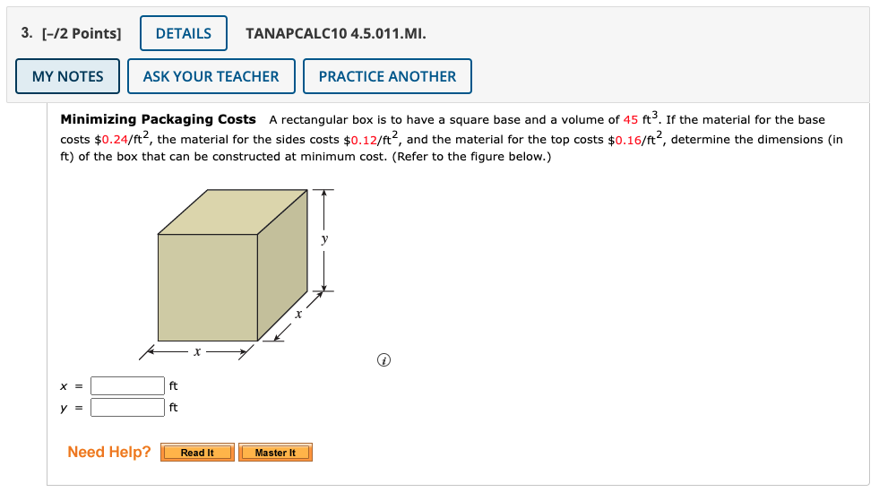 Solved Minimizing Packaging Costs A rectangular box is to | Chegg.com