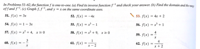 Solved In Problems 51-62, the function f is one-to-one. (a) | Chegg.com