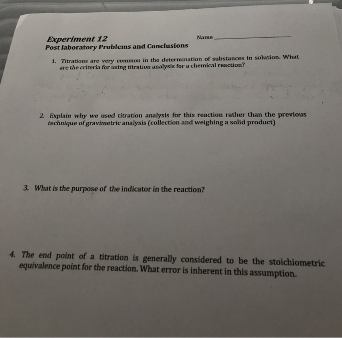 Solved Name Experiment 12 Post laboratory Problems and | Chegg.com