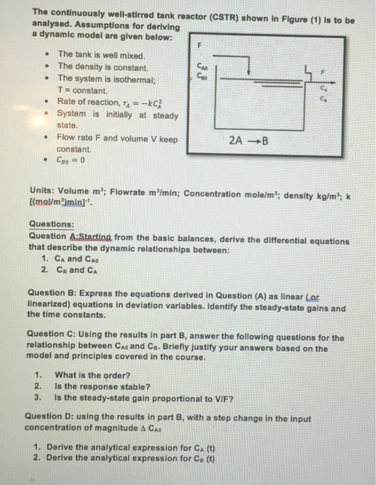 Solved The continuously well-stirred tank reactor (CSTR) | Chegg.com