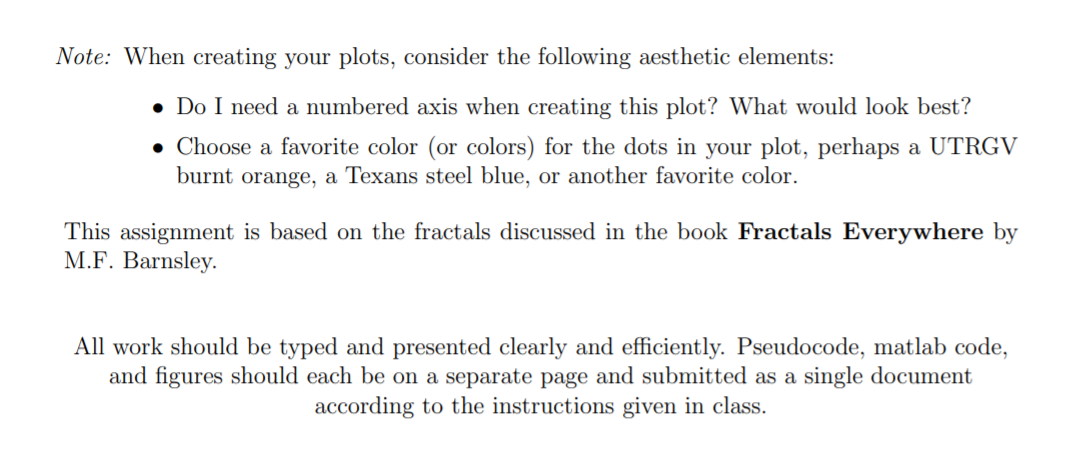 FUN WITH FRACTALS Math 3343 · Homework 2 Fractal Fern | Chegg.com