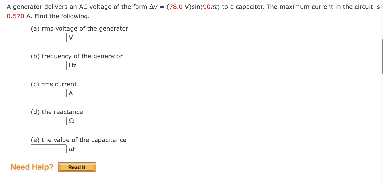 Solved A generator delivers an AC voltage of the form | Chegg.com