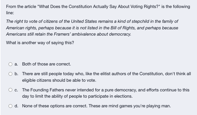Solved From the article "What Does the Constitution Actually | Chegg.com