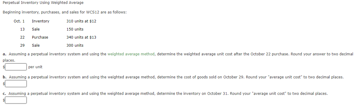 Solved Perpetual Inventory Using Weighted Average Beginning | Chegg.com