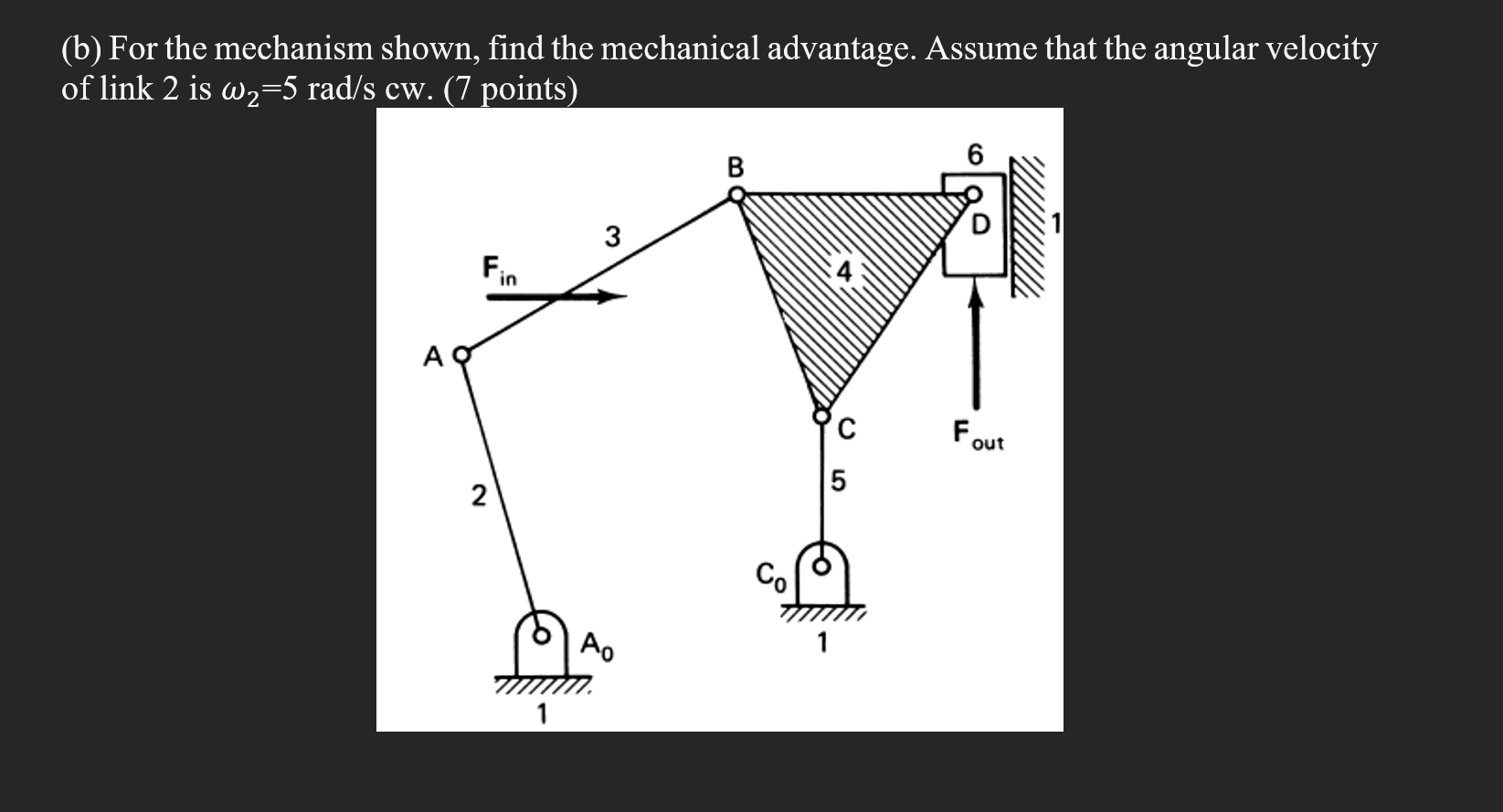 Solved (b) ﻿For the mechanism shown, find the mechanical | Chegg.com