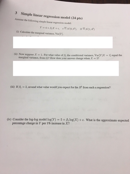 Solved 3 Simple linear regression model (24 pts) Assume the | Chegg.com
