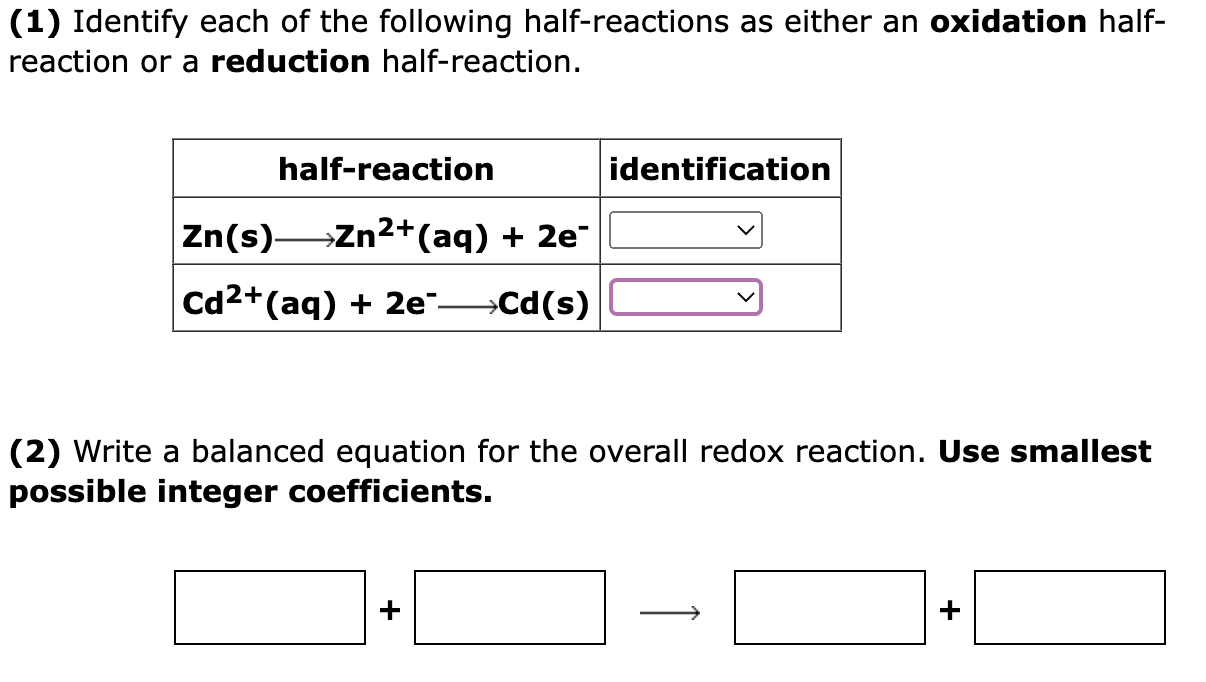 Solved 1 Identify Each Of The Following Half Reactions As