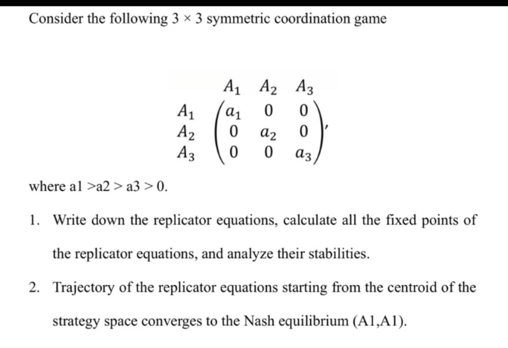 Solved Consider the following 3×3 ﻿symmetric coordination | Chegg.com