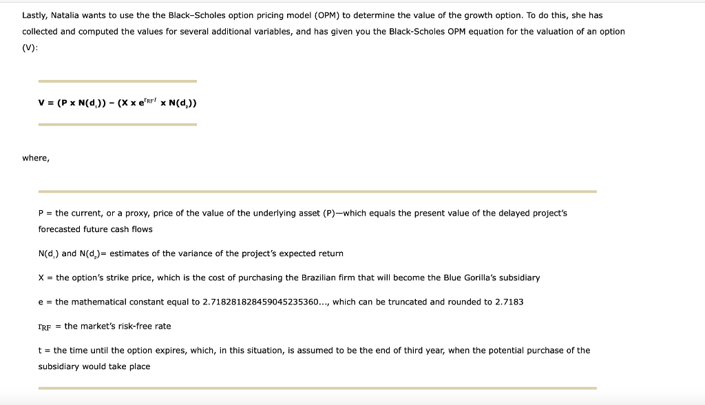 Solved 6. Valuing the growth option with the Black-Scholes | Chegg.com