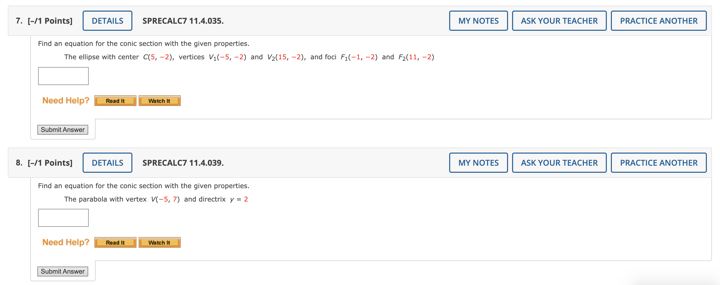 [solved] Find An Equation For The Conic Section With The G