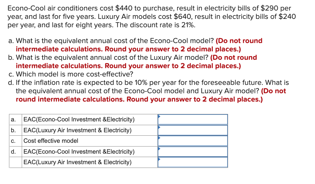 Solved Econo-Cool air conditioners cost $440 to purchase, | Chegg.com