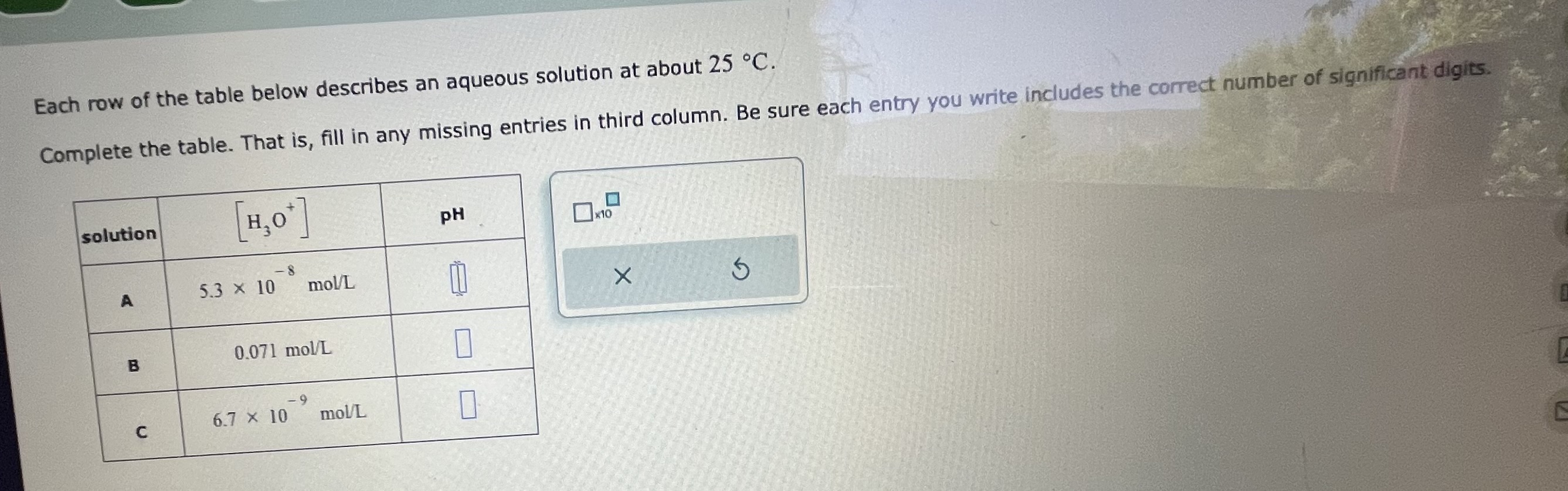 Solved Each row of the table below describes an aqueous | Chegg.com