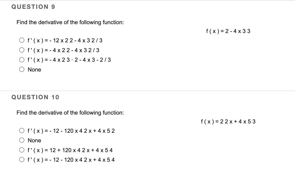 Solved Find the derivative of the following function: | Chegg.com