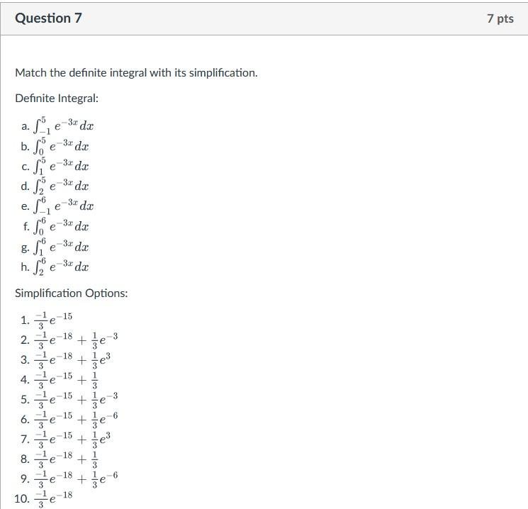 Solved Question 7 Match the definite integral with its | Chegg.com