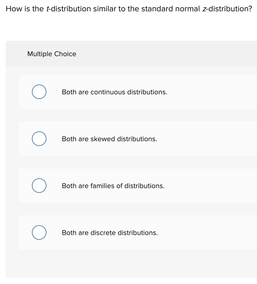 Solved How Is The T distribution Similar To The Standard Chegg