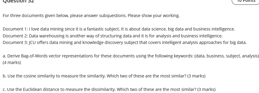 Solved For three documents given below, please answer | Chegg.com