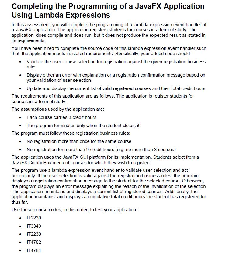 Solved Completing the Programming of a JavaFX Application | Chegg.com