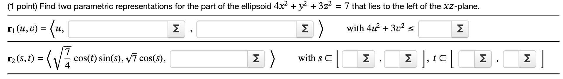 Solved (1 point) Find two parametric representations for the | Chegg.com