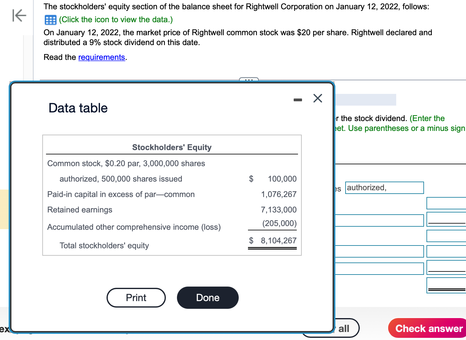 Solved The stockholders' equity section of the balance sheet | Chegg.com