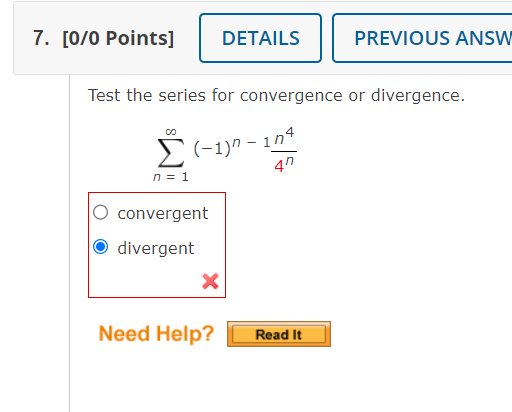Test the series for convergence or divergence. | Chegg.com
