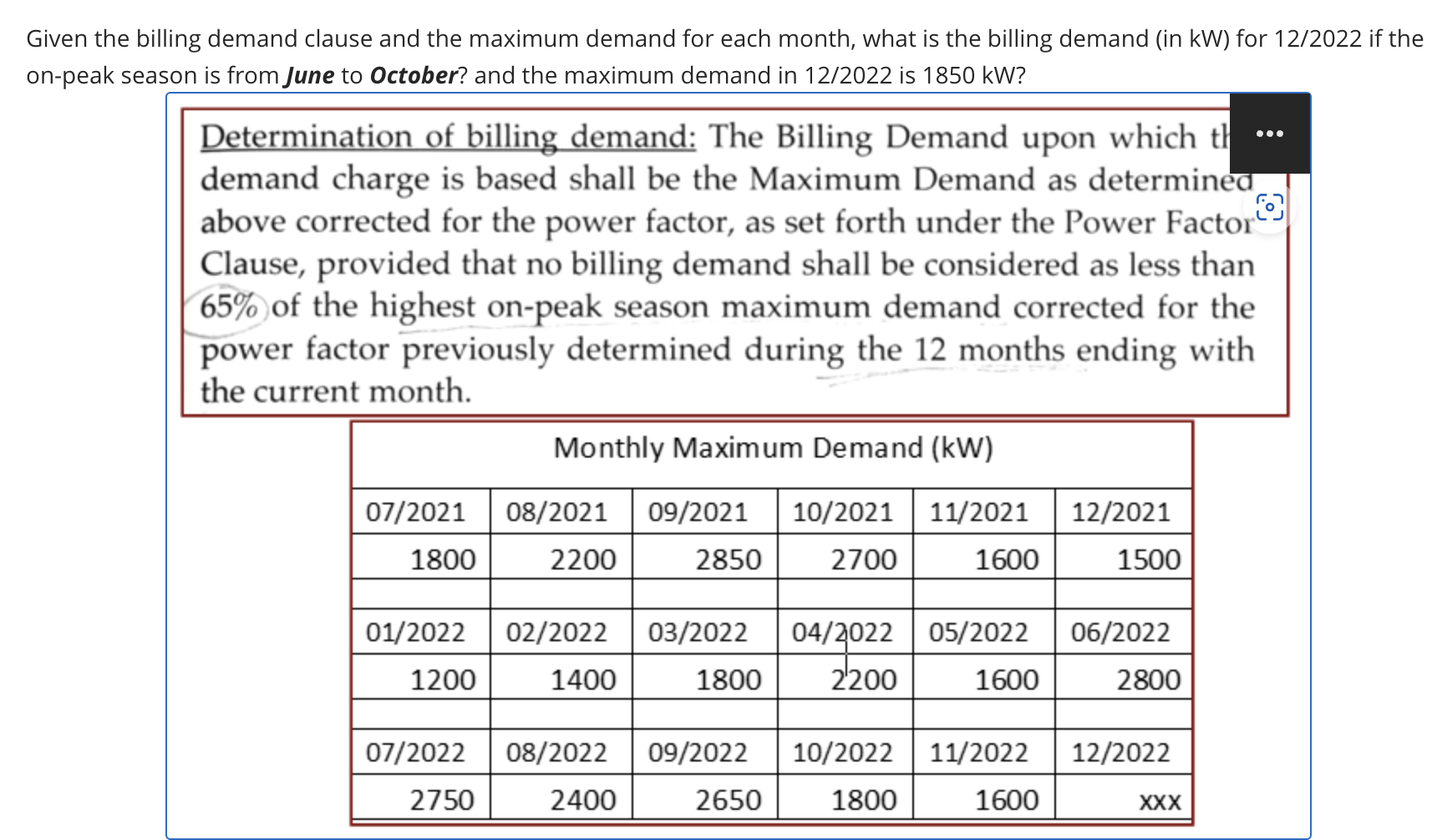Solved Given the billing demand clause and the maximum | Chegg.com