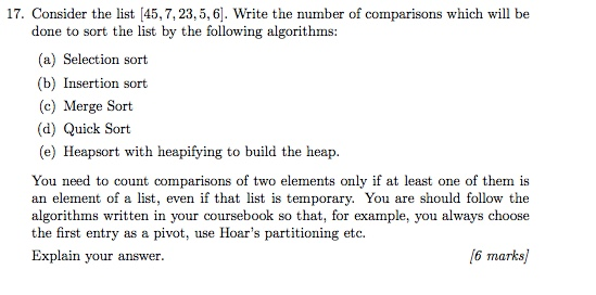 Solved 17. Consider the list [45,7, 23, 5, 6]. Write the | Chegg.com