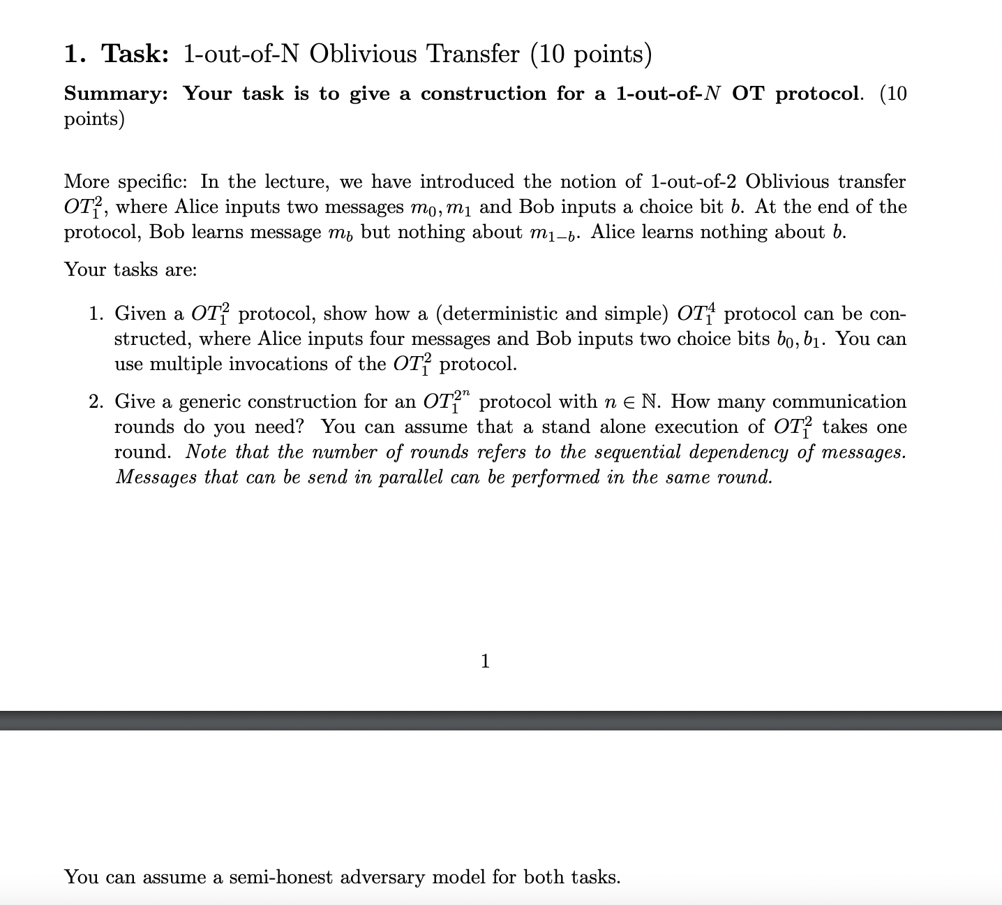 Solved 1. Task: 1-out-of-N Oblivious Transfer (10 points) | Chegg.com
