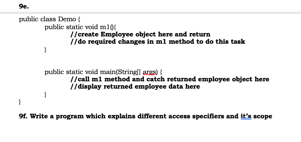 Solved Java Do 9e and 9f. The employee class reference below | Chegg.com