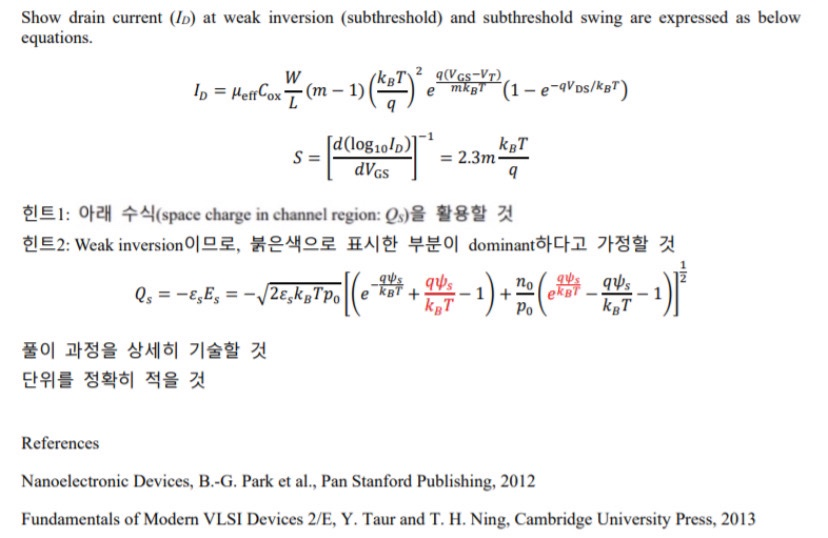 Show drain current (ID) at weak inversion | Chegg.com