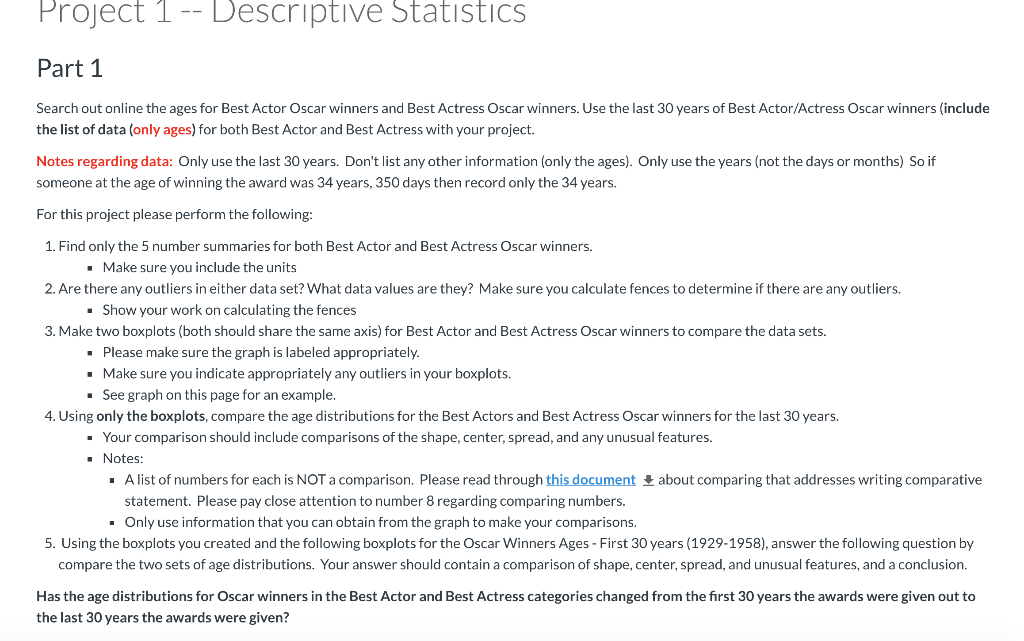 Project 1 Descriptive Statistics Part 1 Search out | Chegg.com