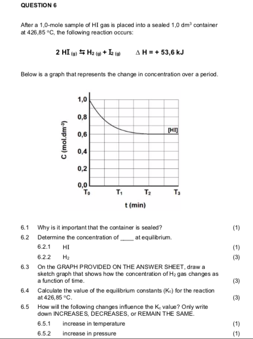 Solved After a 1,0-mole sample of HI gas is placed into a | Chegg.com