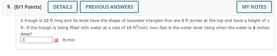 Solved A trough is 12ft long and its ends have the shape of | Chegg.com