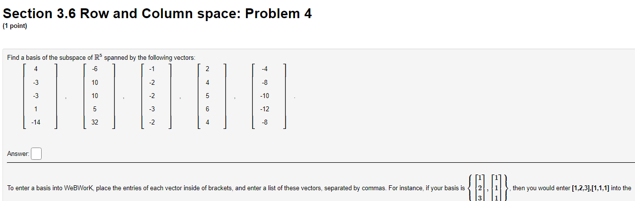 Solved Section 3.6 ﻿Row and Column space: Problem 4(1 | Chegg.com