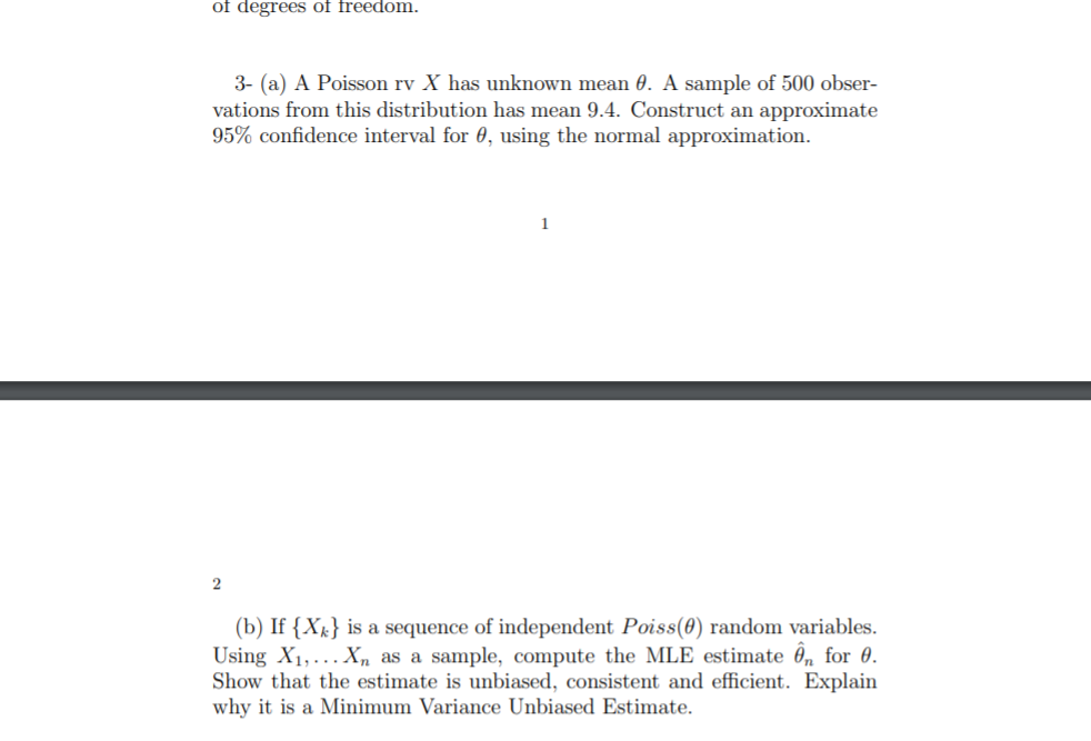 Solved Of Degrees Of Freedom 3 A A Poisson Rv X Has 