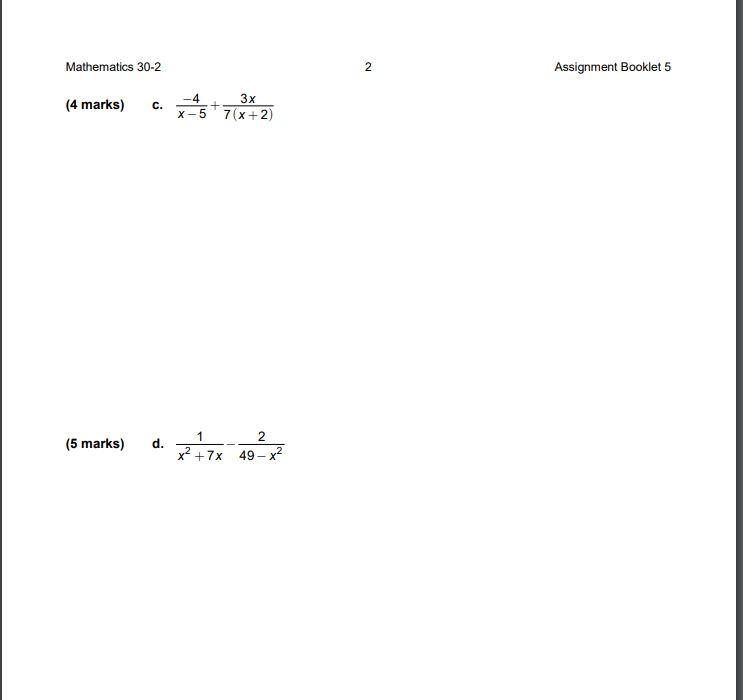 Solved Mathematics 30-2 (4 marks) C. (5 marks) d. -4 3x + | Chegg.com