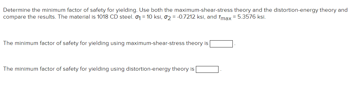 Solved Determine the minimum factor of safety for yielding. | Chegg.com