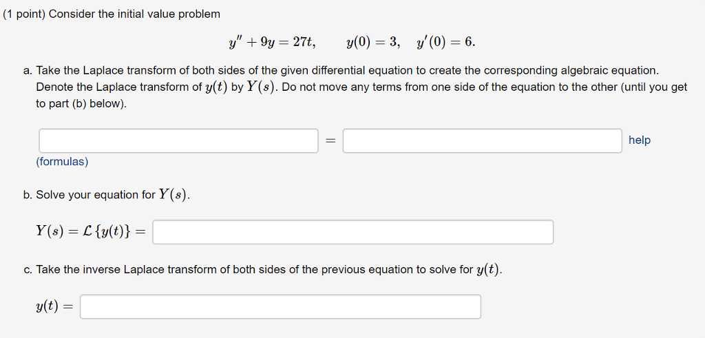 Solved (1 point) Consider the initial value problem y" + | Chegg.com