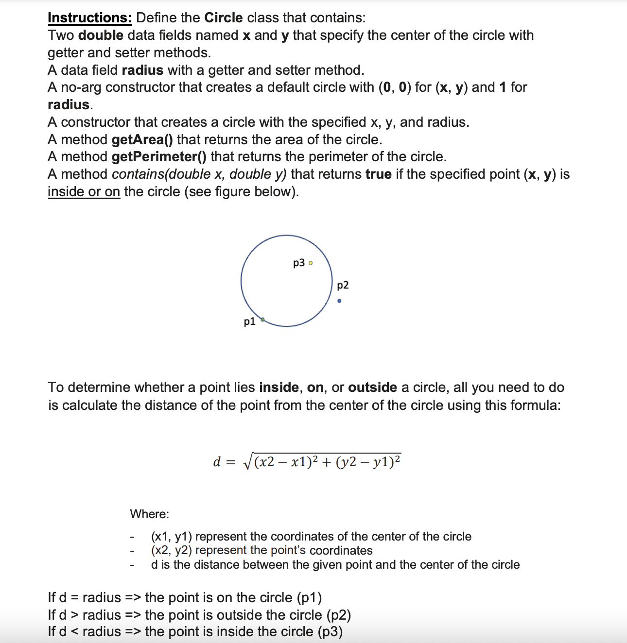 Solved Instructions: Define the Circle class that contains: | Chegg.com