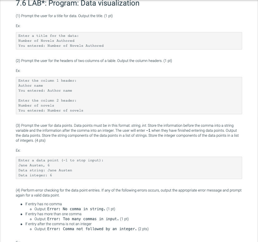 Solved 7.6 LAB*: Program: Data visualization | Chegg.com