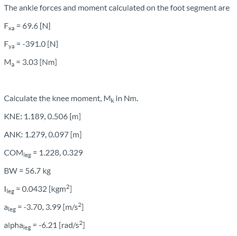 The ankle forces and moment calculated on the foot | Chegg.com